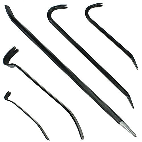 5 Piece Crowbar, Long Wrecking Rod & Flat Pry - Crow Bar Set